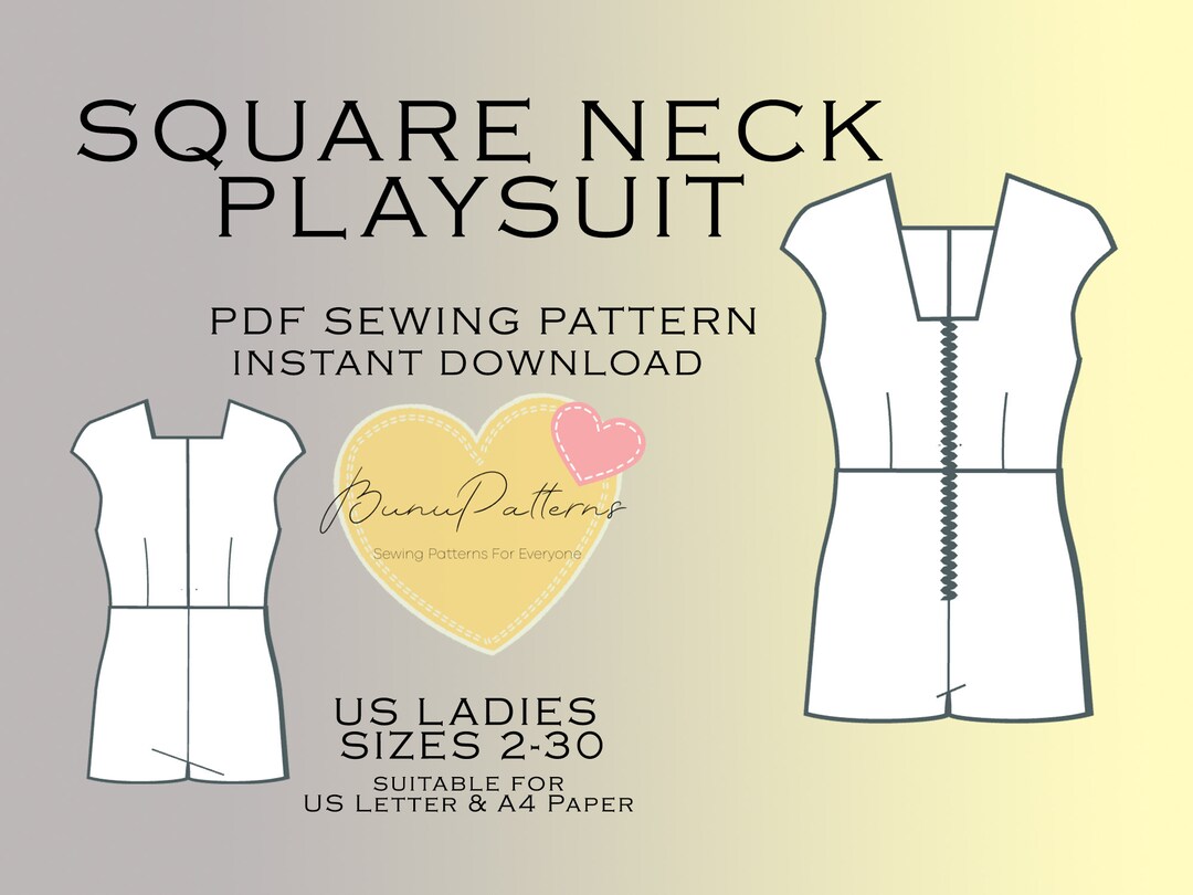 Square Neck Playsuit Pdf Sewing Pattern, Boho Romper Sewing Pattern ...