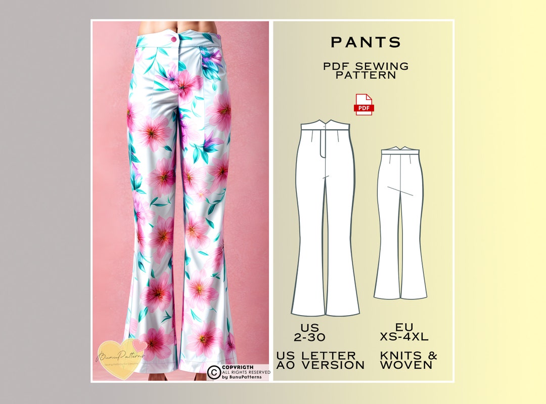 Flared Leg Pants Sewing Pattern, Boho Pants PDF Sewing, Instant ...