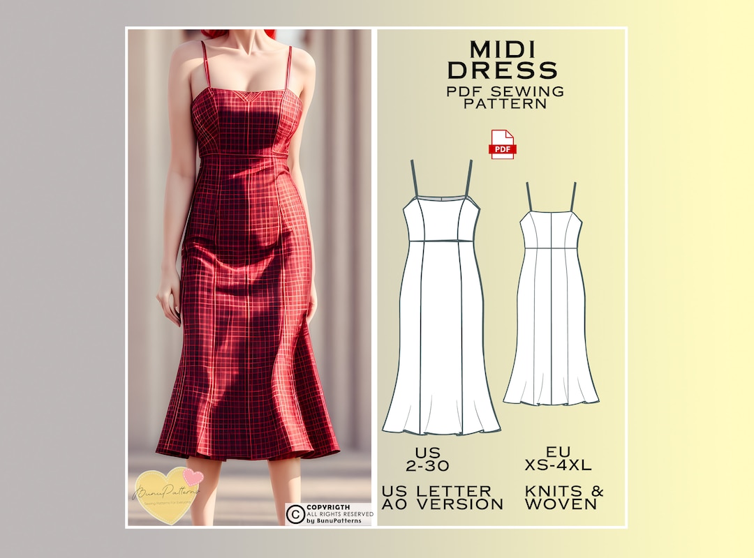 Midi Dress Pdf Sewing Pattern, Graduation Dress Pattern, Plus Size ...