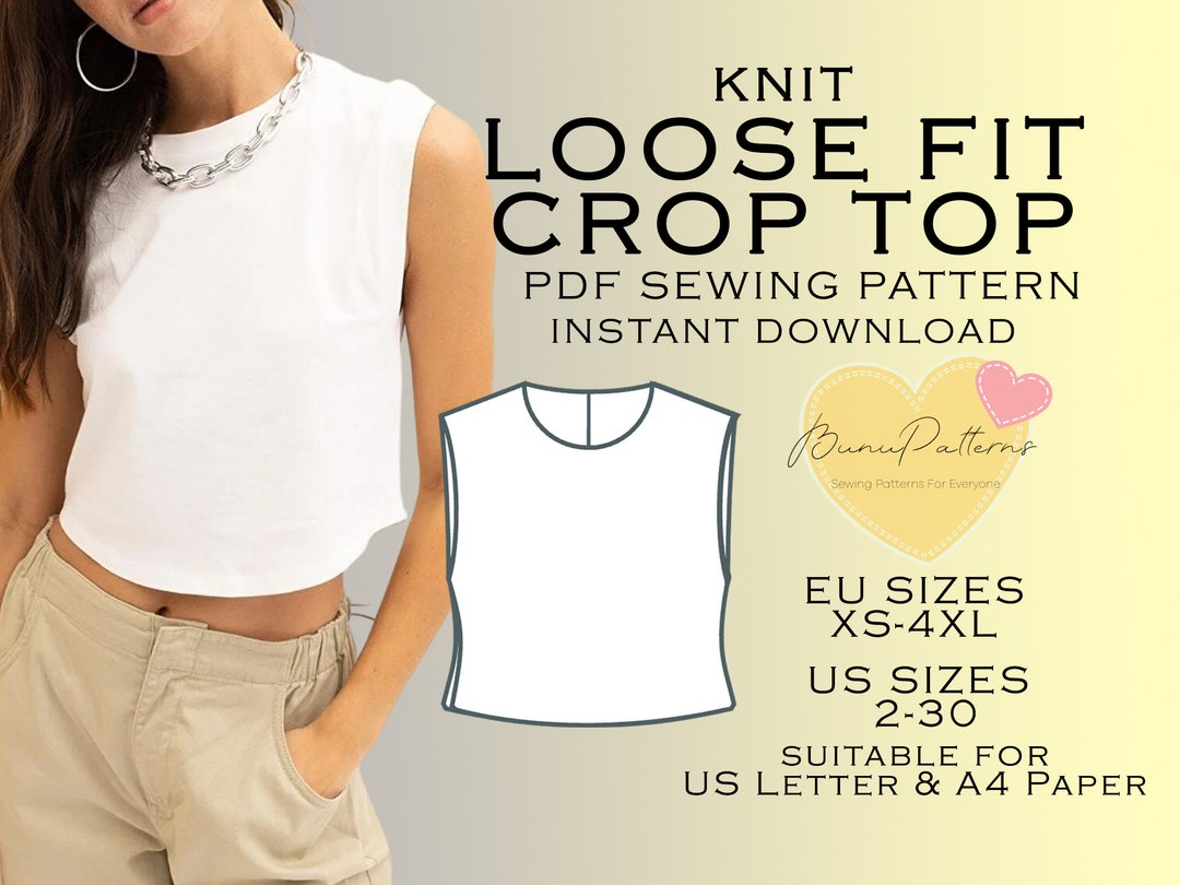 Loose Fit Crop Top Sewing Pattern T-shirt PDF Sewing Pattern - Etsy