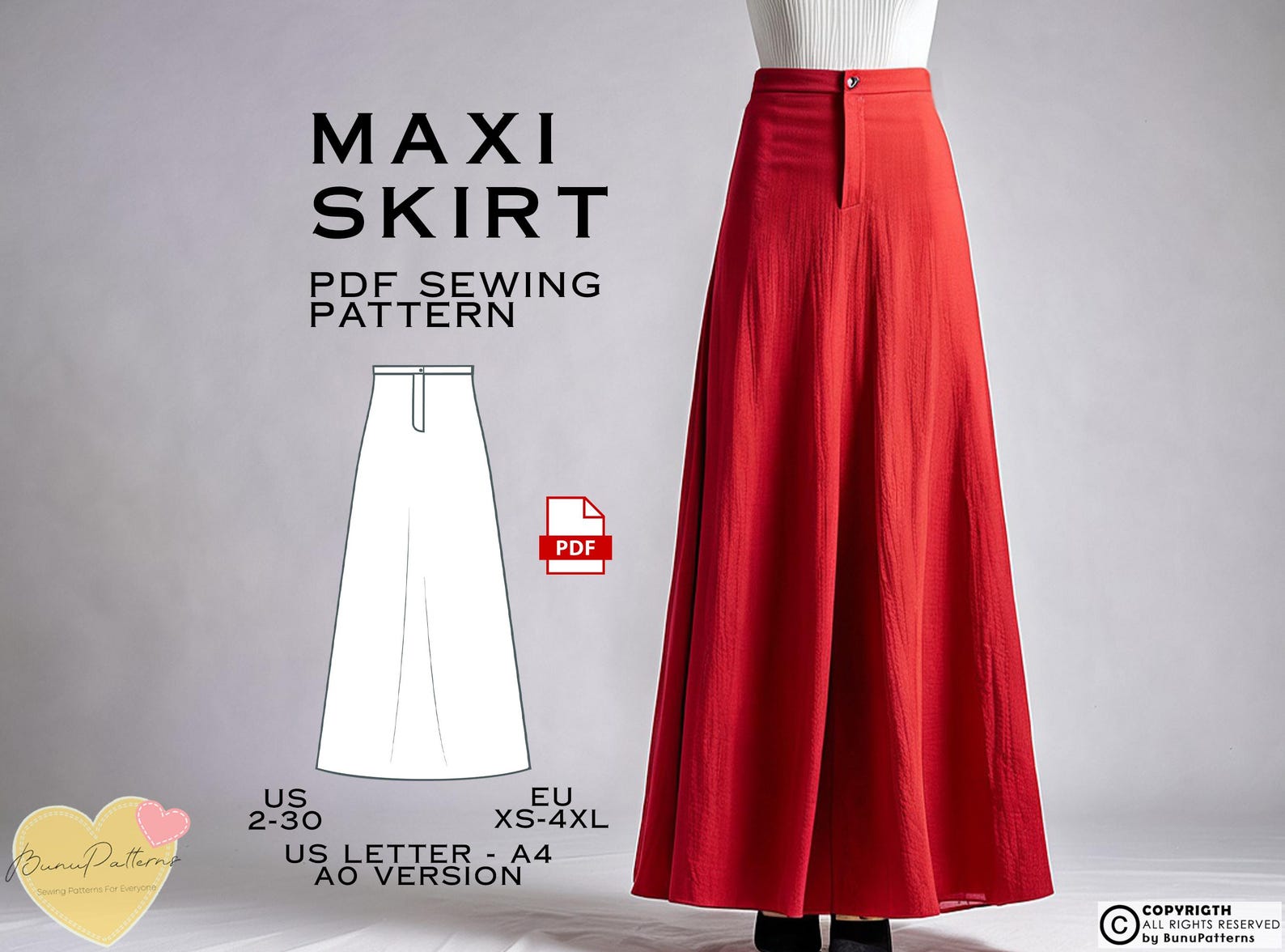 A-line Maxi Skirt Sewing Pattern: Easy Plus Size (PDF) - Etsy