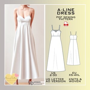 A-line Full Lenght Dress Sewing Pattern, PDF Sewing Pattern, Easy ...