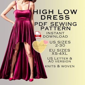 Hi-low Dress Sewing Pattern, High Low Prom Dress PDF Sewing Pattern ...