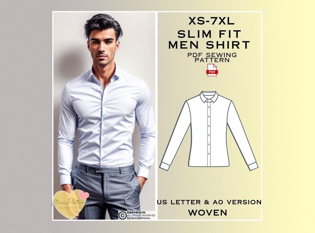Men Slim Fit Shirt Sewing Pattern, Man Classic Shirt Sewing Pattern ...