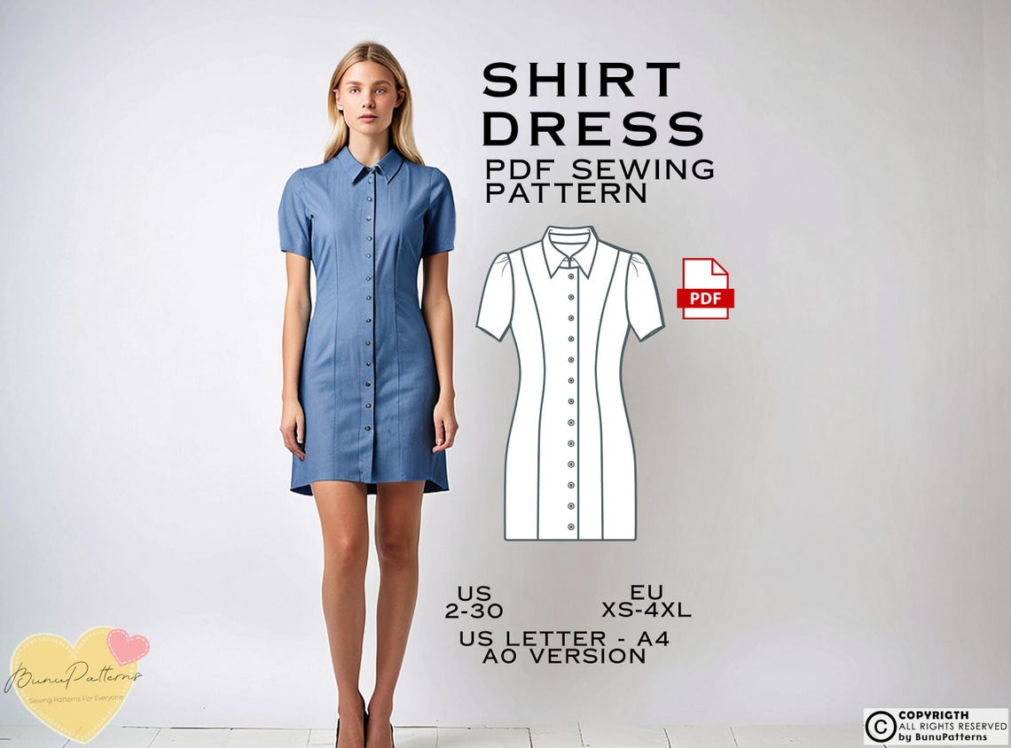 Shirt Collar Dress Sewing Pattern, Plus Size (PDF Pattern) - Etsy