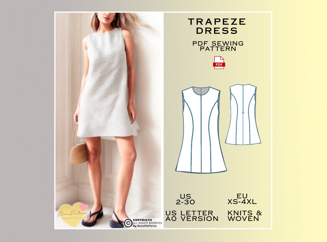 Trapeze Dress Sewing Pattern, Everyday Dress, Dress PDF Sewing Patterns ...