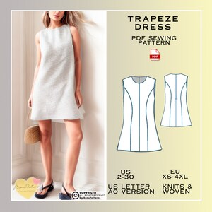 Trapeze Dress Sewing Pattern, Everyday Dress, Dress PDF Sewing Patterns ...