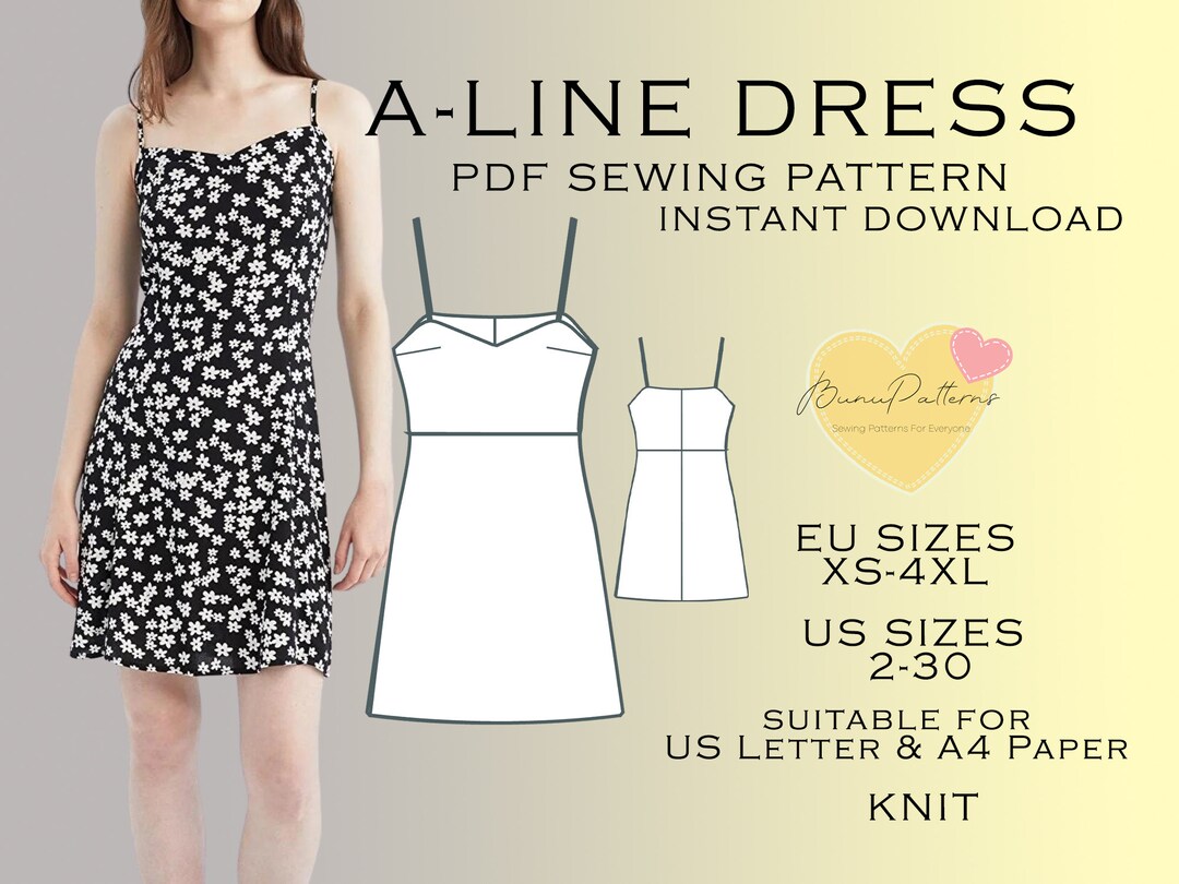 A-line Dress Sewing Pattern Below Knee Dress PDF Sewing - Etsy