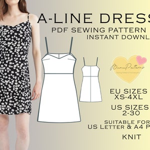 A-line Dress Sewing Pattern Below Knee Dress PDF Sewing - Etsy