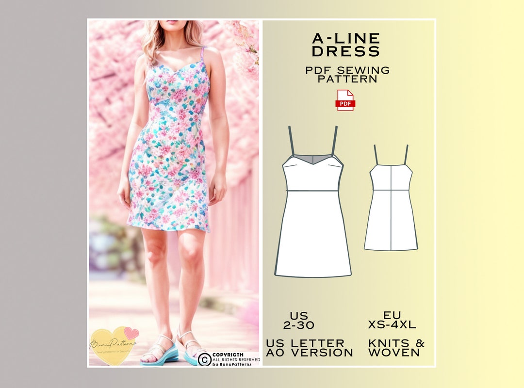 A-line Dress Sewing Pattern, Below Knee Dress, PDF Sewing Pattern, Easy ...