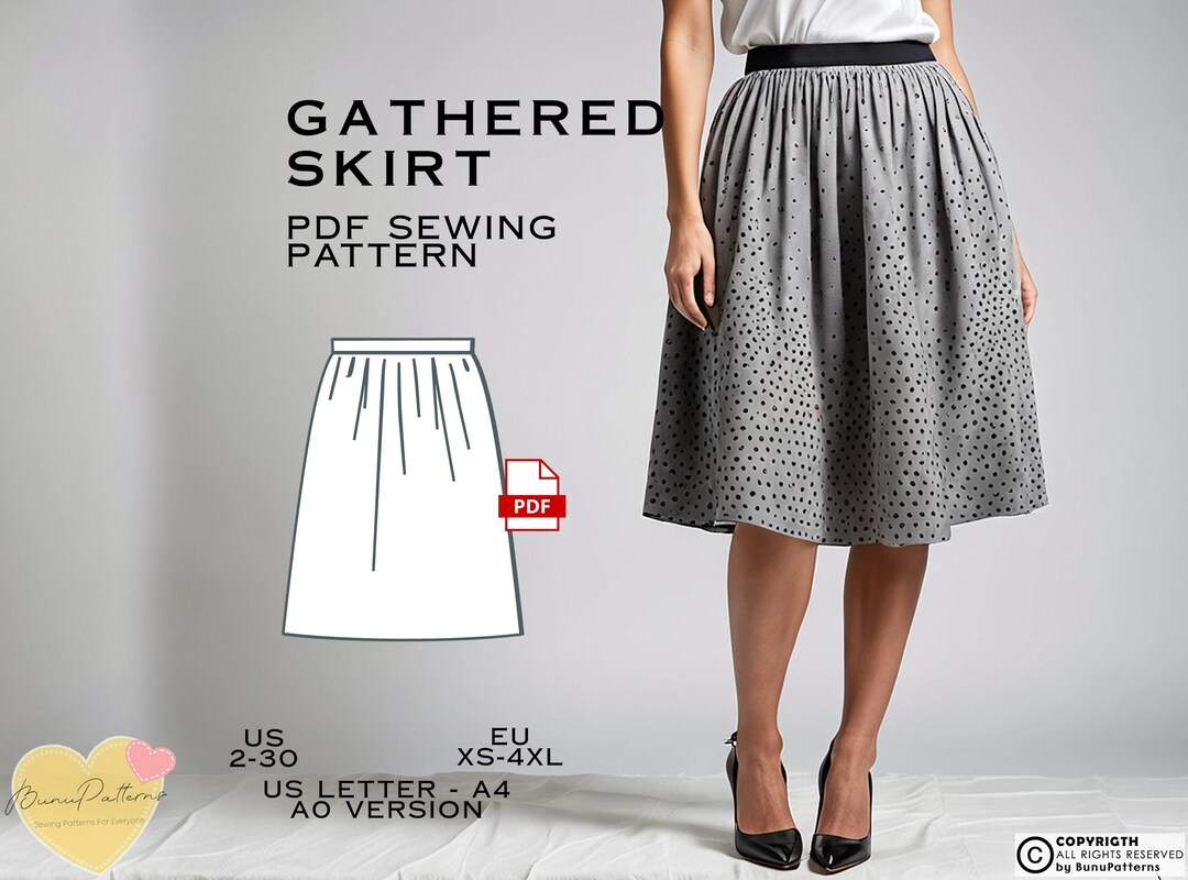 Knee Length Gathered Skirt Sewing Pattern (PDF) - Etsy