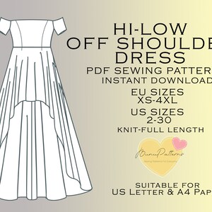 Hi-low off Shoulder Dress Sewing Pattern Prom Dress PDF - Etsy