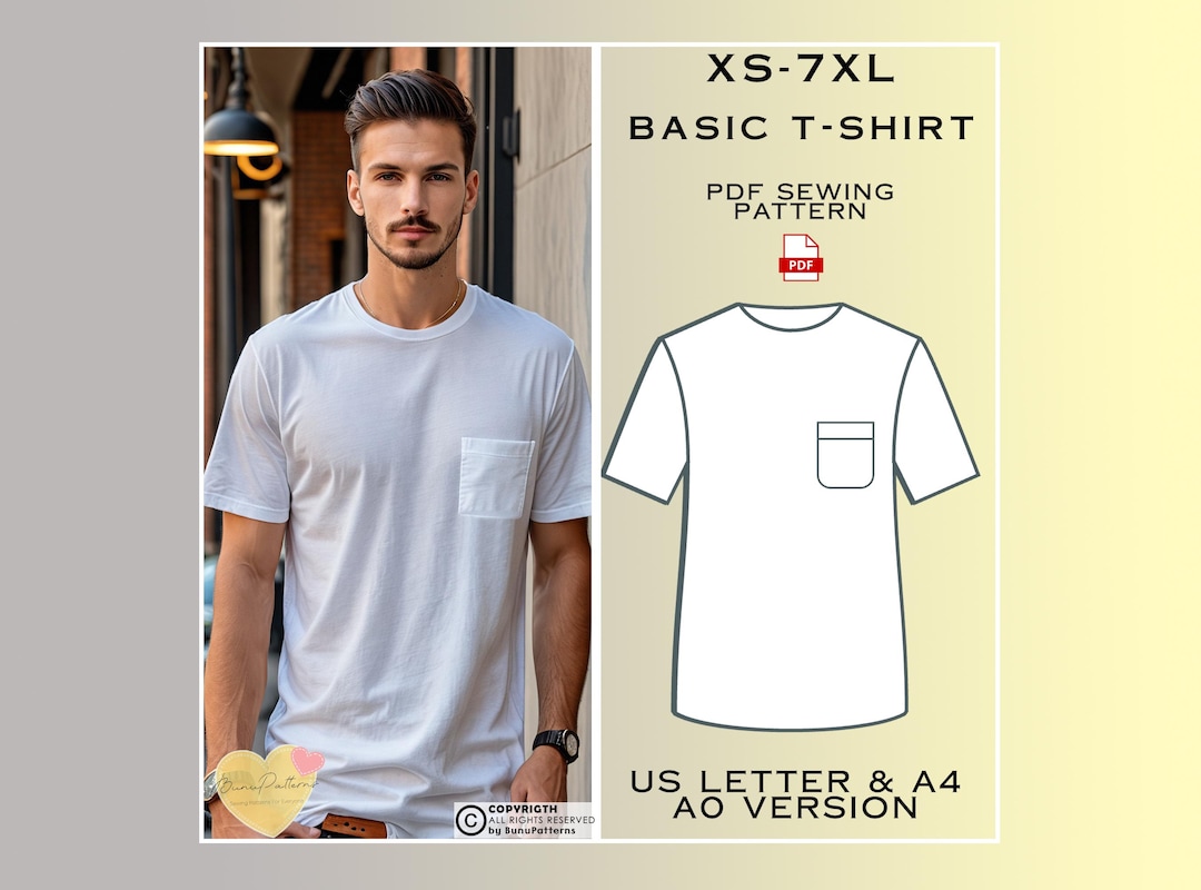 Mens T-shirt Sewing Pattern, Man Basic Tee Shirt Sewing Pattern, PDF ...