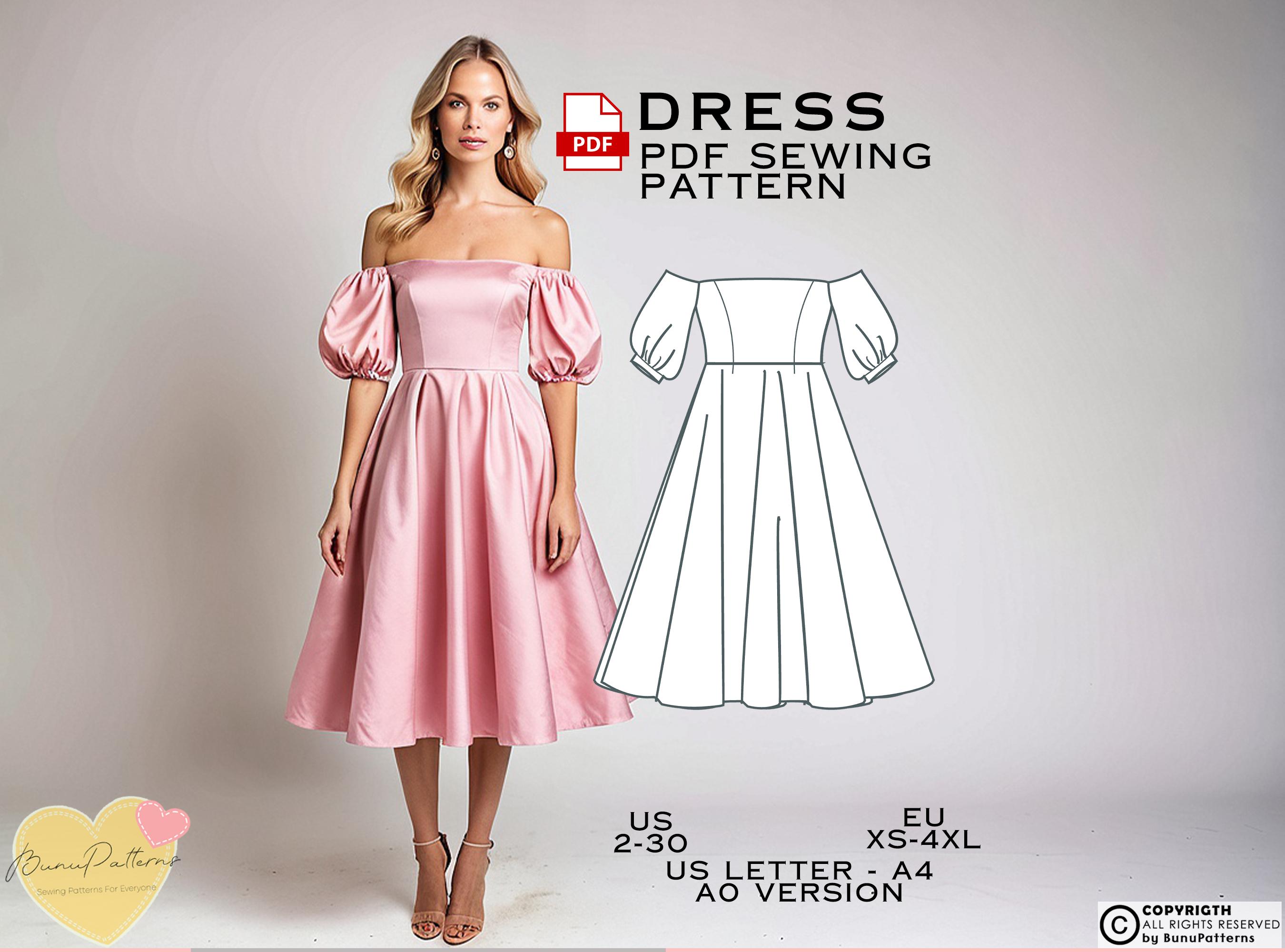 Off Shoulder Midi Dress Sewing Pattern, Prom, Bridesmaid, Plus Size ...