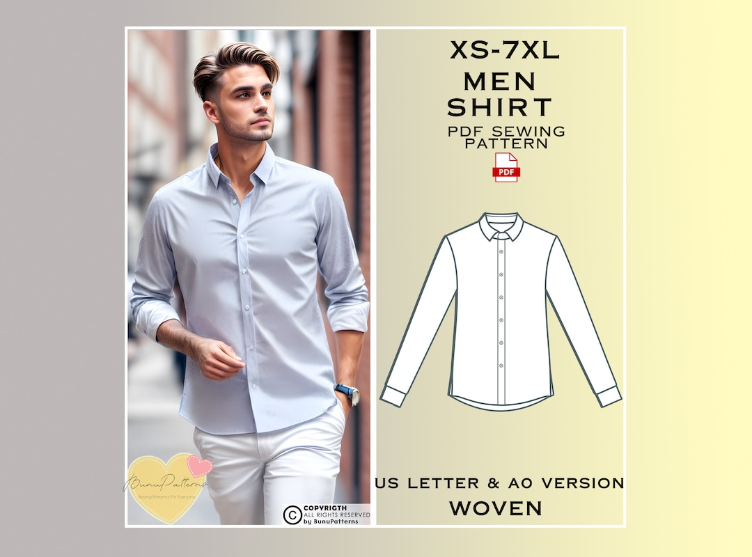 Mens Shirt Sewing Pattern, Man Classic Fit Shirt Sewing Pattern, PDF ...