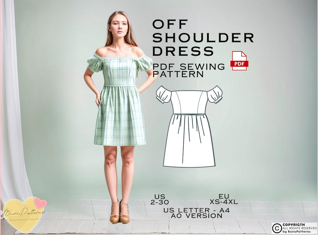 Off Shoulder Smock Dress Sewing Pattern: US Sizes 2-30 (PDF Pattern) - Etsy