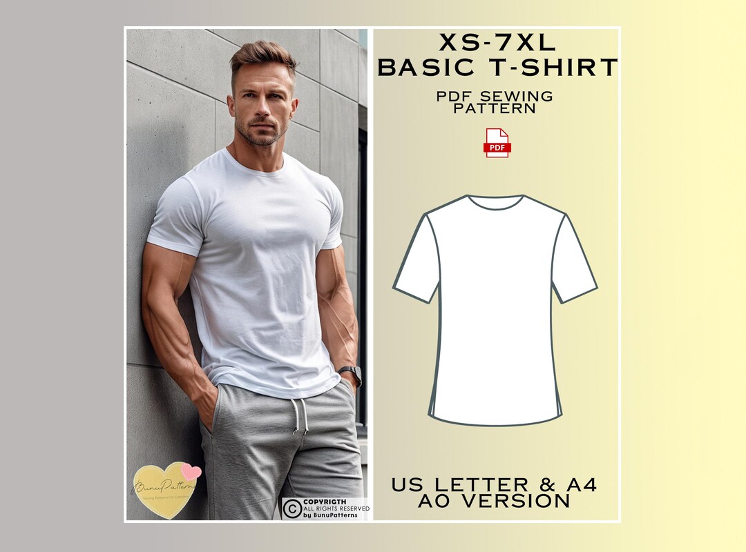 Mens T-shirt Sewing Pattern, Man Basic Tee Shirt Sewing Pattern, PDF ...
