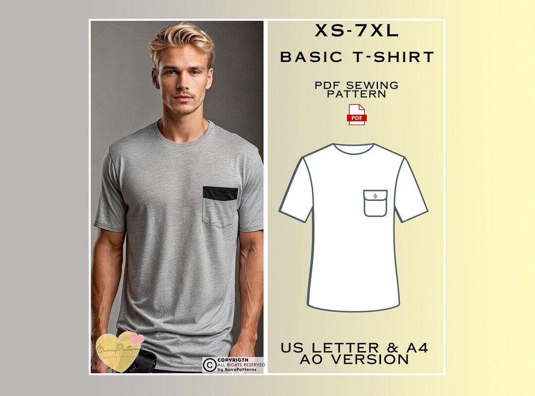 Mens T-shirt Sewing Pattern, Man Basic Tee Shirt Sewing Pattern, PDF ...