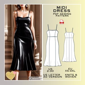 Midi Dress Pdf Sewing Pattern, Graduation Dress Pattern, Plus Size ...