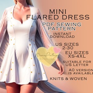 Mini Flared Dress Sewing Pattern, Bishop Sleeves PDF Pattern Instant ...