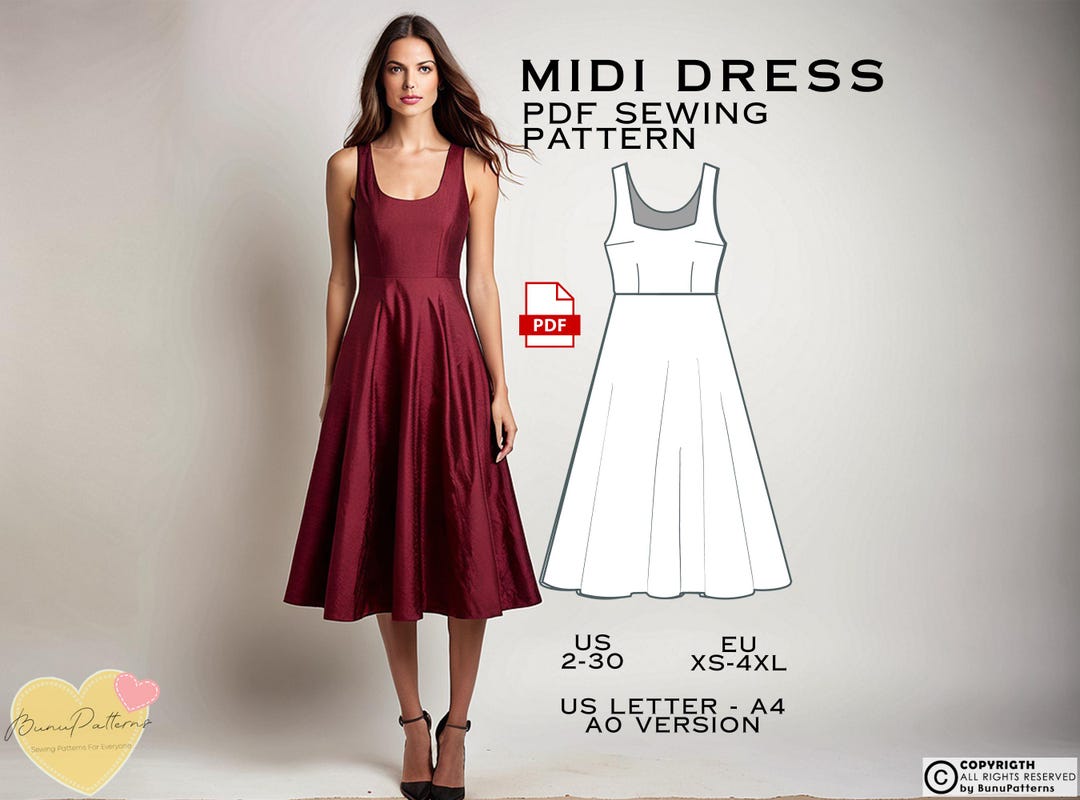 Top Tank Midi Dress Sewing Pattern, Bridesmaid Dress (PDF Pattern) - Etsy