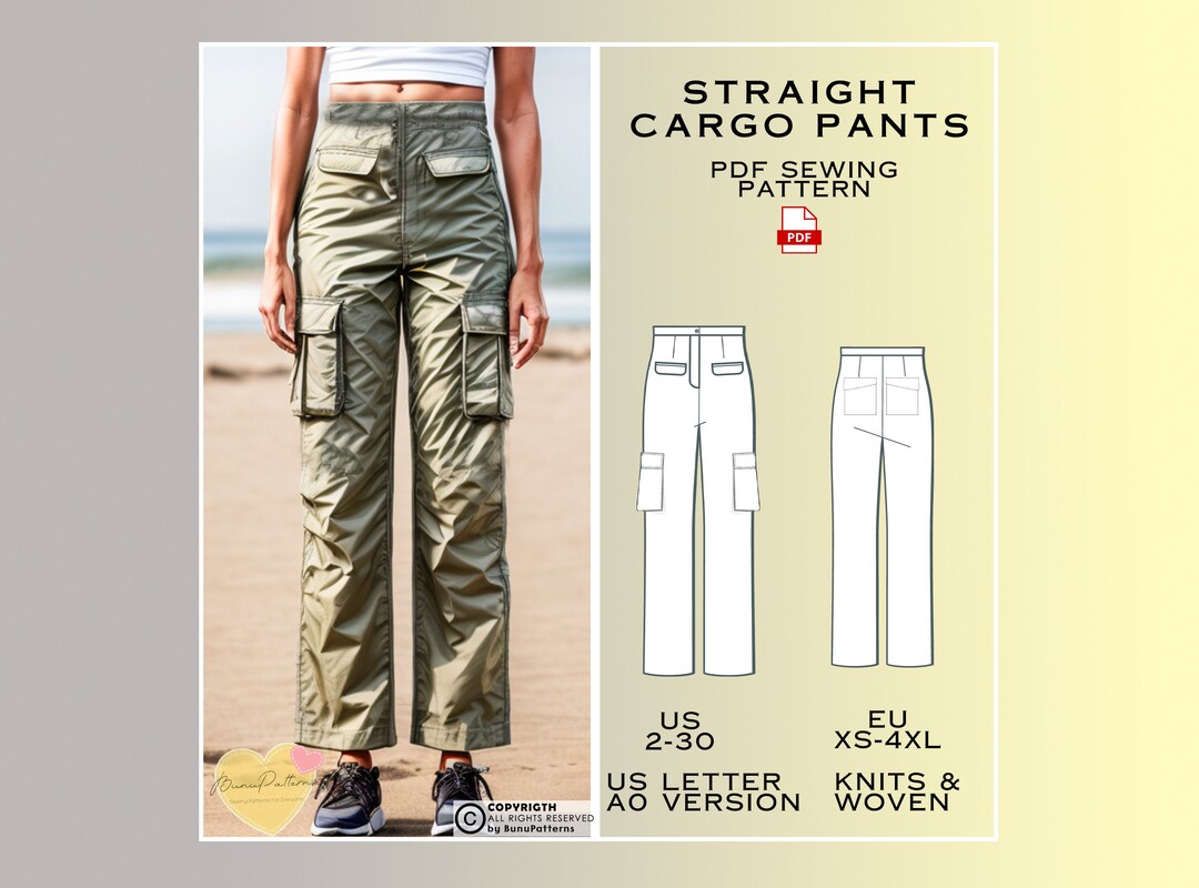 Straight Leg Cargo Pants Sewing Pattern, Safari Trousers PDF Sewing ...