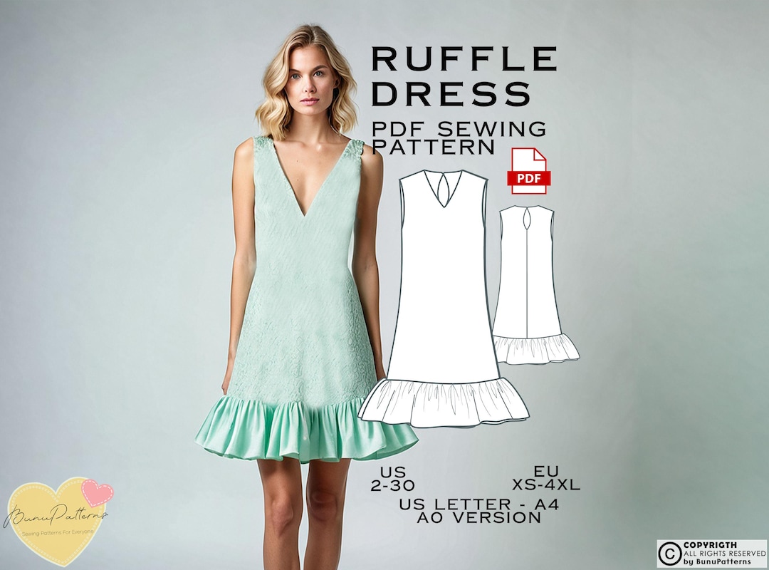 V-neck Ruffle Dress Sewing Pattern, Plus Size (PDF Pattern) - Etsy