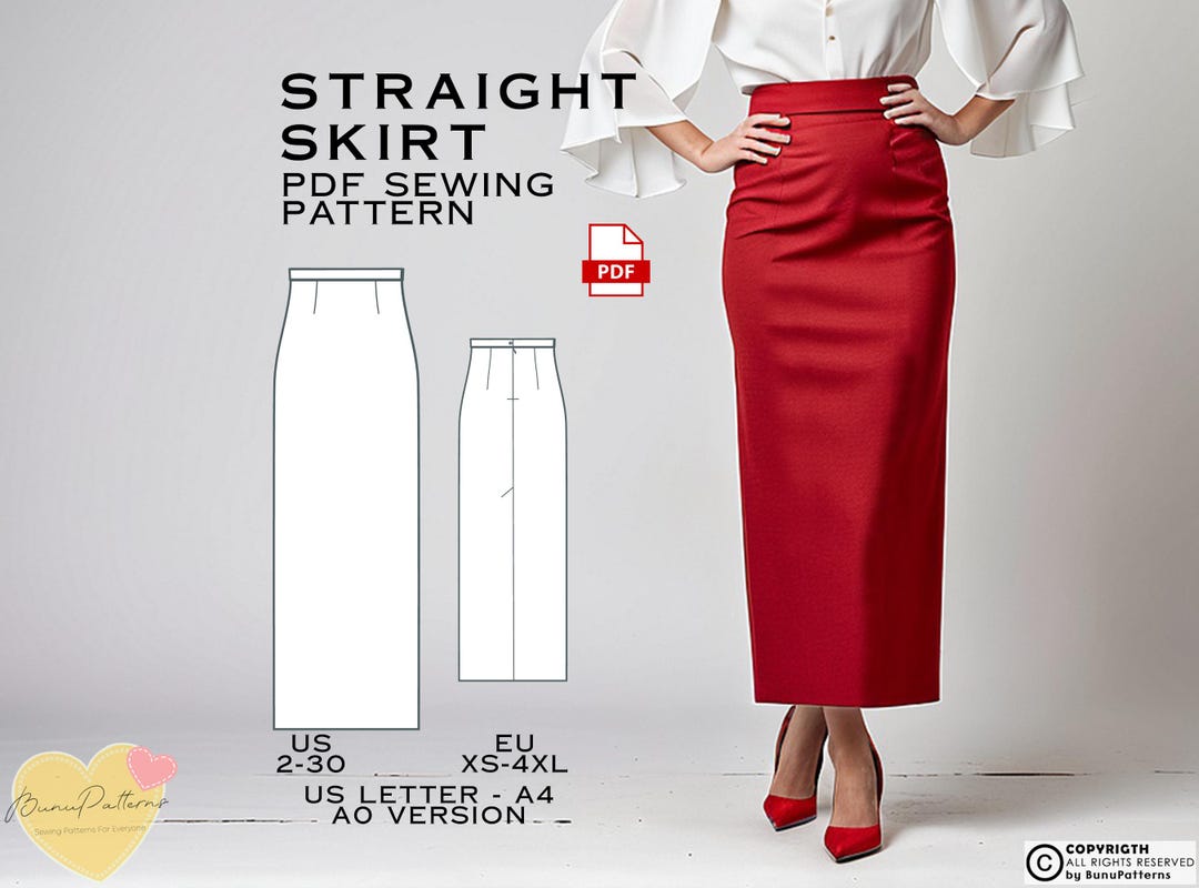 Straight Skirt Sewing Pattern, Modest Skirt PDF Sewing Pattern Instant ...