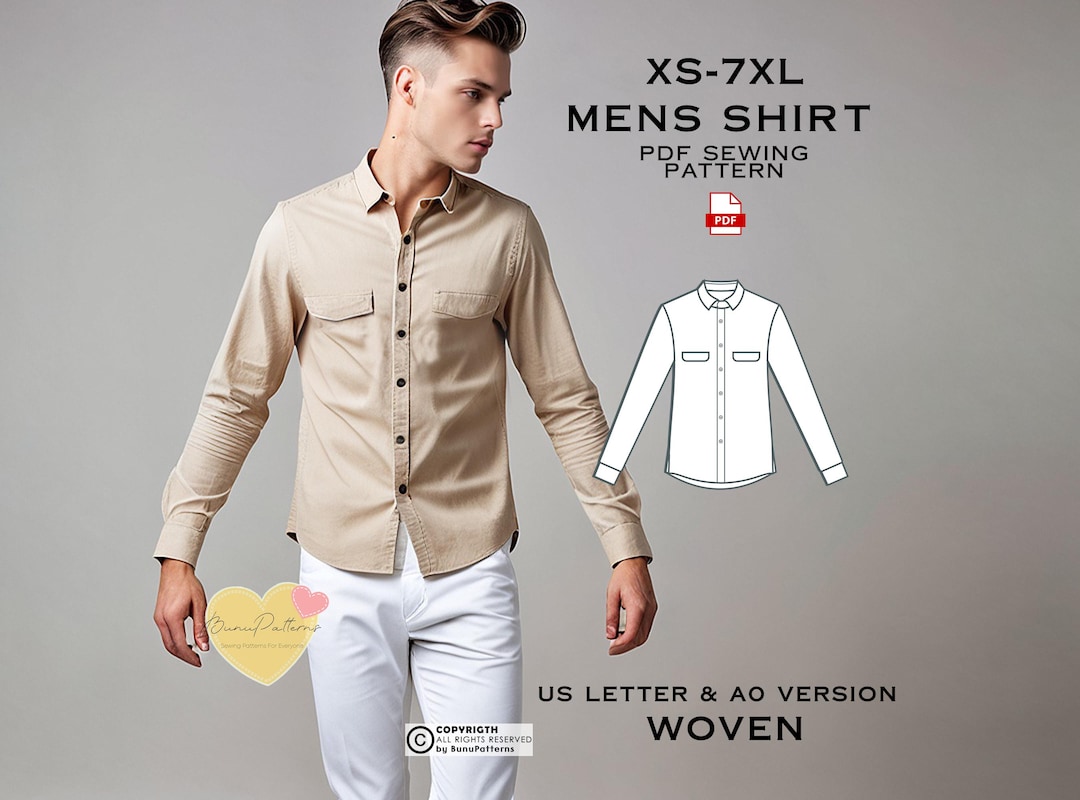 Mens Shirt Sewing Pattern, Man Classic Fit Shirt Sewing Pattern, PDF ...