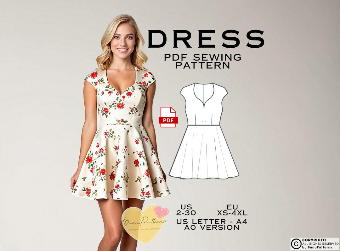 Sweetheart Neckline Dress Sewing Pattern: Vintage Style, US 2-30 (PDF ...