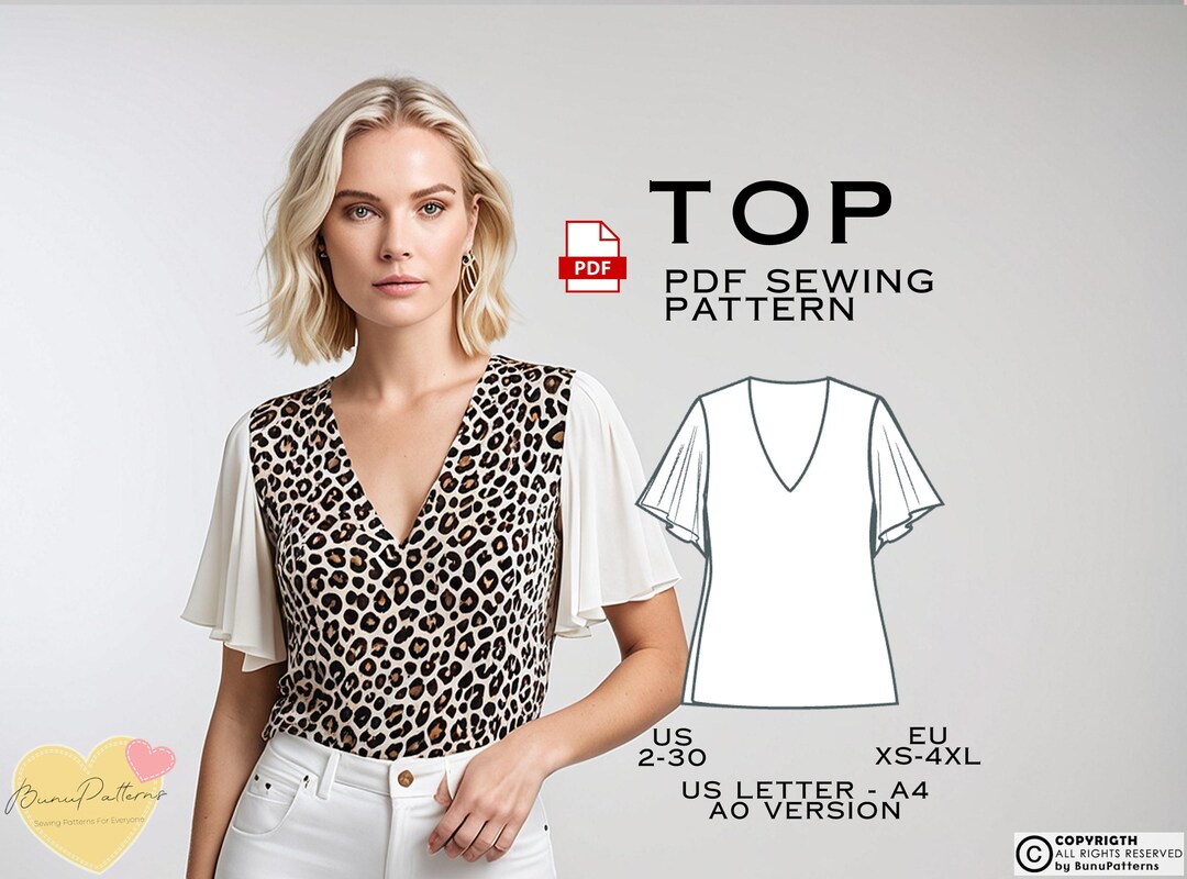 Flare Sleeve Top Sewing Pattern, Flared Sleeves PDF Sewing Pattern ...