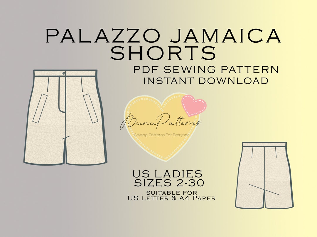 Palazzo Jamaica Shorts Sewing Pattern, Wide Leg Pocket Shorts (US 2-30 ...