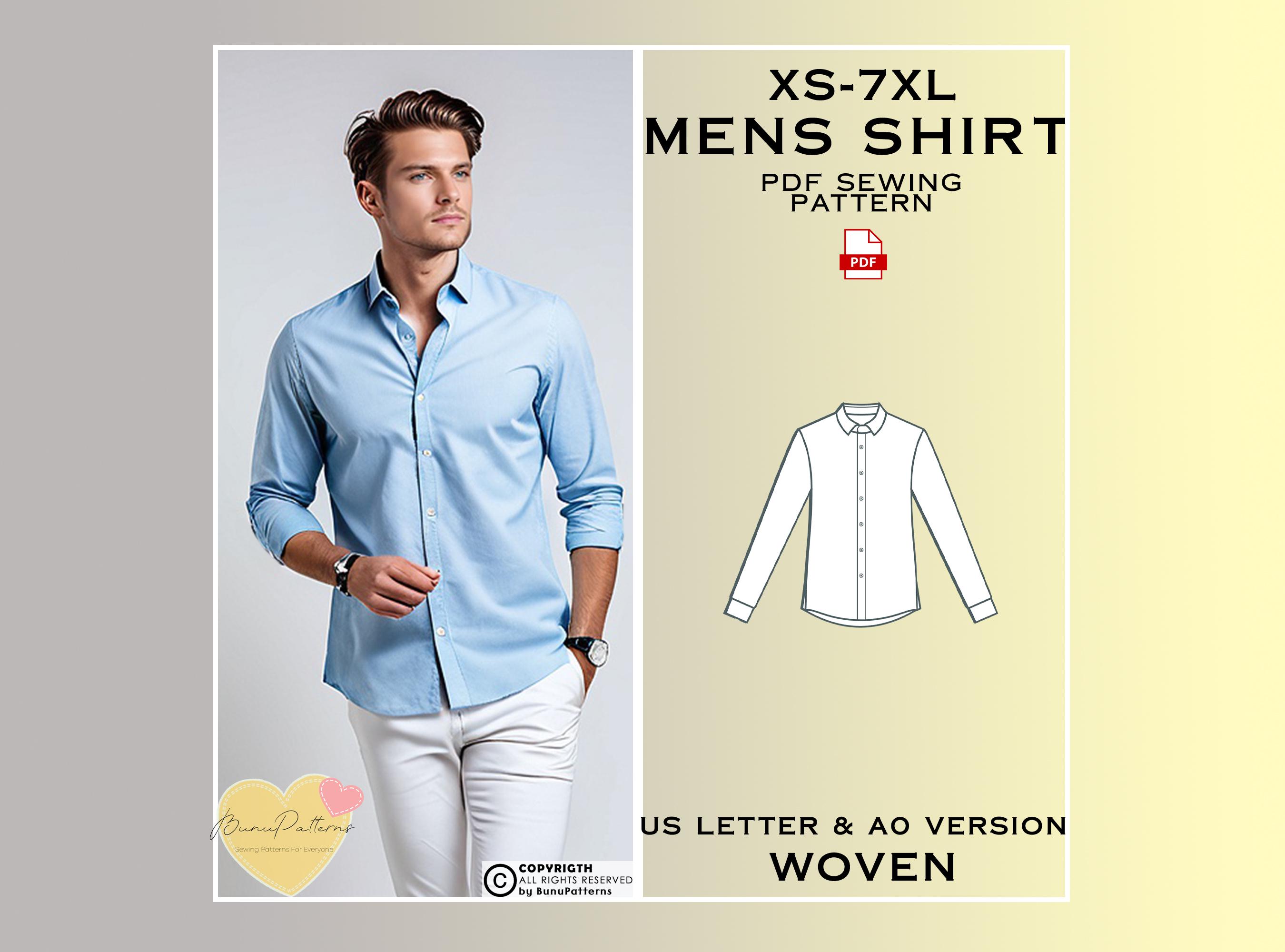 Men's Classic Fit Shirt Sewing Pattern: Plus Size XS-7XL (PDF Pattern ...