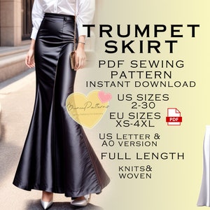 Full Length Trumpet Skirt Sewing Pattern, PDF Sewing Pattern Instant ...