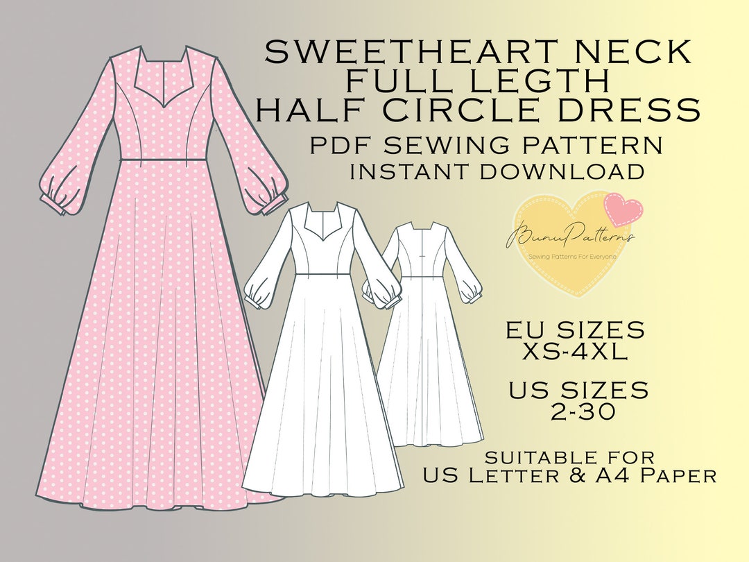 Sweetheart Neck Full Dress PDF Sewing Pattern Prom Dress - Etsy