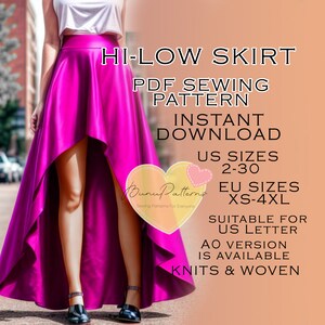 Hi-low Skirt Sewing Pattern, Full Length PDF Sewing Pattern Instant ...