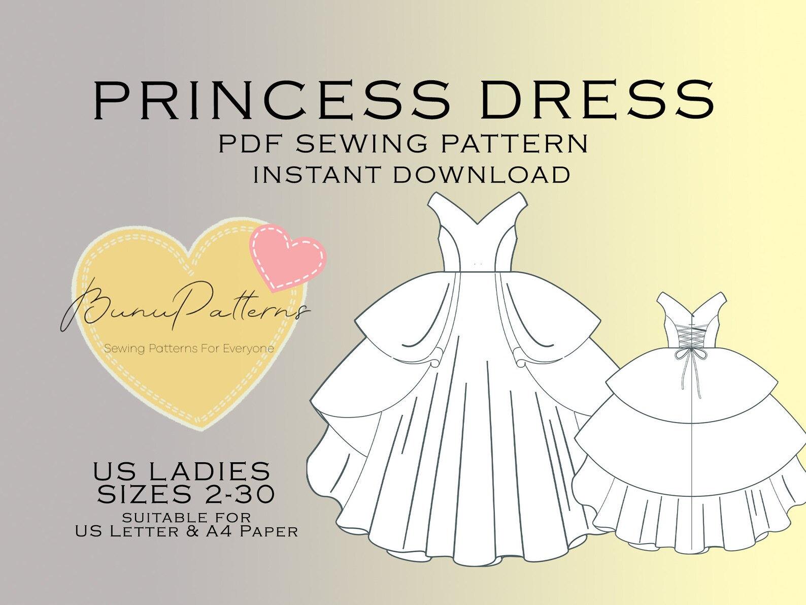 Princess Dress Sewing Pattern Wedding Dress PDF Sewing - Etsy Canada