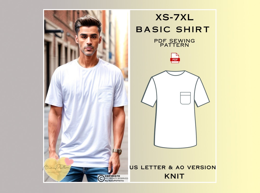 Mens T-shirt Sewing Pattern, Man Basic Tee Shirt Sewing Pattern, PDF ...