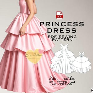 Princess Wedding Dress Sewing Pattern: Mid Century Ball Gown, US Sizes ...