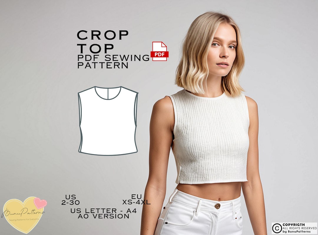 Loose Fit Crop Top Sewing Pattern, T-shirt PDF Sewing Pattern Instant ...