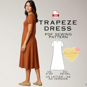 Midi Trapeze Dress Sewing Pattern, Everyday Dress, Dress PDF Sewing ...