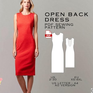 Open Back Midi Dress Sewing Pattern, PDF Sewing Pattern, Women Sewing ...