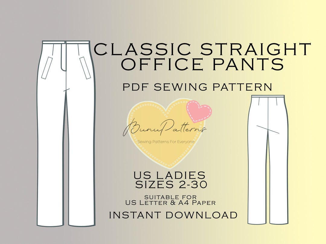 Classic Straight Pants Sewing Pattern, Office Trousers PDF Sewing ...