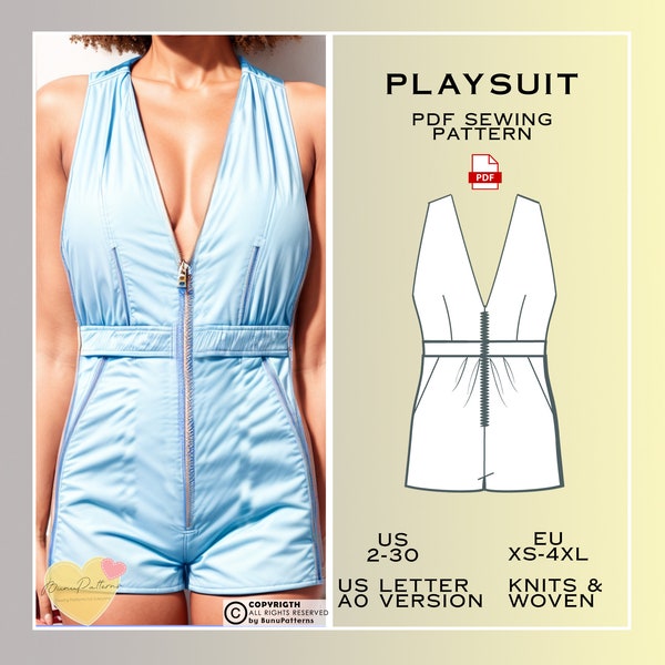 Womens Playsuit Sewing Pattern - Etsy