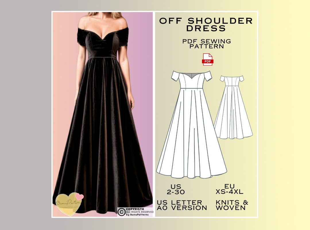 Off Shoulder Sweetheart Neck Dress Sewing Pattern, Prom Dress PDF ...