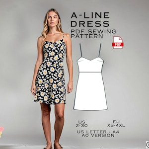 A-line Dress Sewing Pattern, Below Knee Dress, PDF Sewing Pattern, Easy ...