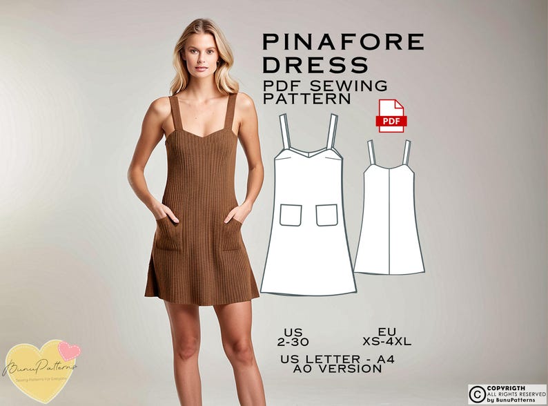 Pinafore Pocket Dress Sewing Pattern: Women's Plus Size (PDF Pattern ...