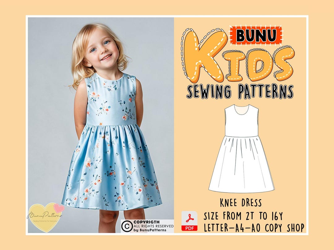 Kids Gathered Dress Sewing Pattern, Sleeveless Girl Dress PDF Sewing ...