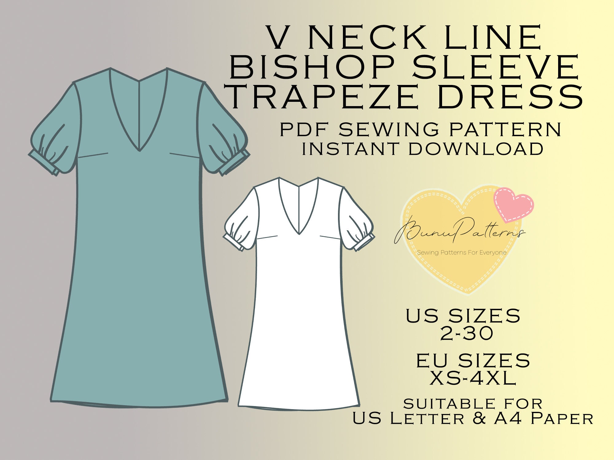 V Neck Trapeze Dress Sewing Pattern Shift Dress Pattern US - Etsy
