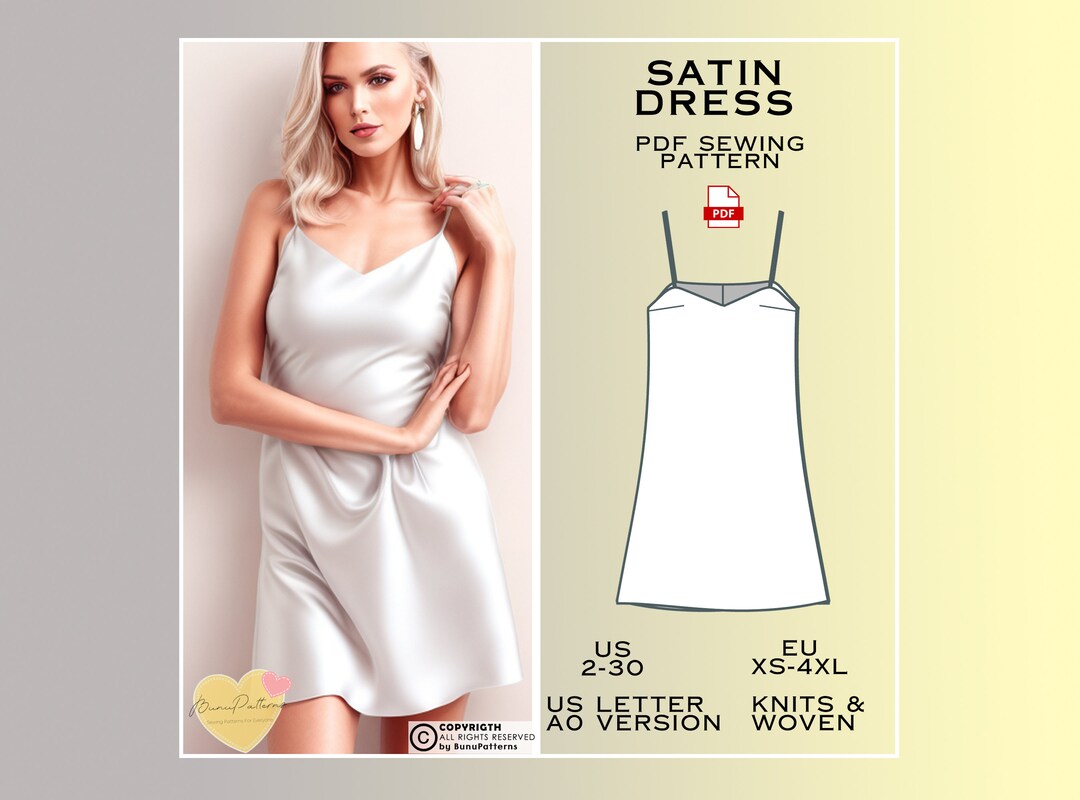 Satin Dress Sewing Pattern, Night Dresses, Dress PDF Sewing Patterns ...